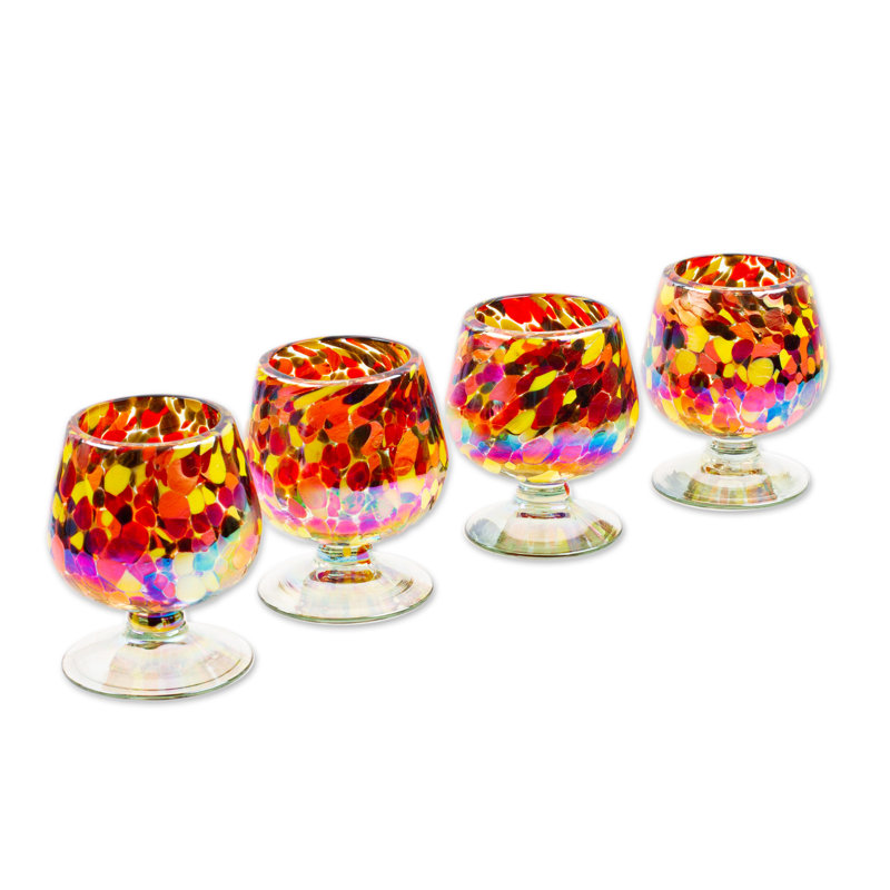 Latitude Run® Mizraim Handmade Bright Confetti Handblown Recycled Glass Snifters (Set Of 4 ...